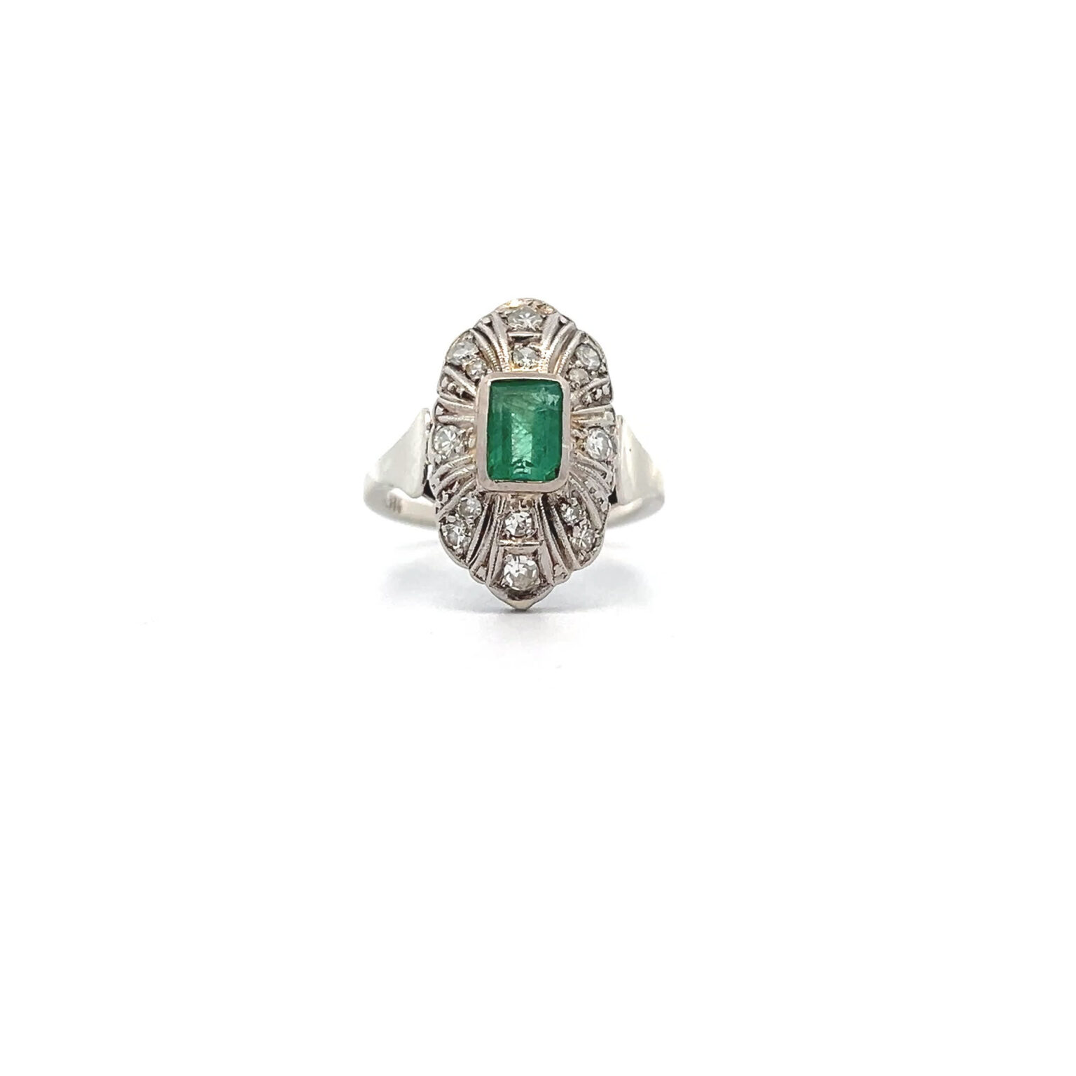 "Emerald Glow" - Vintage Ring in 14 Karat Weißgold - Juwelier Steiger - Steiger Gold