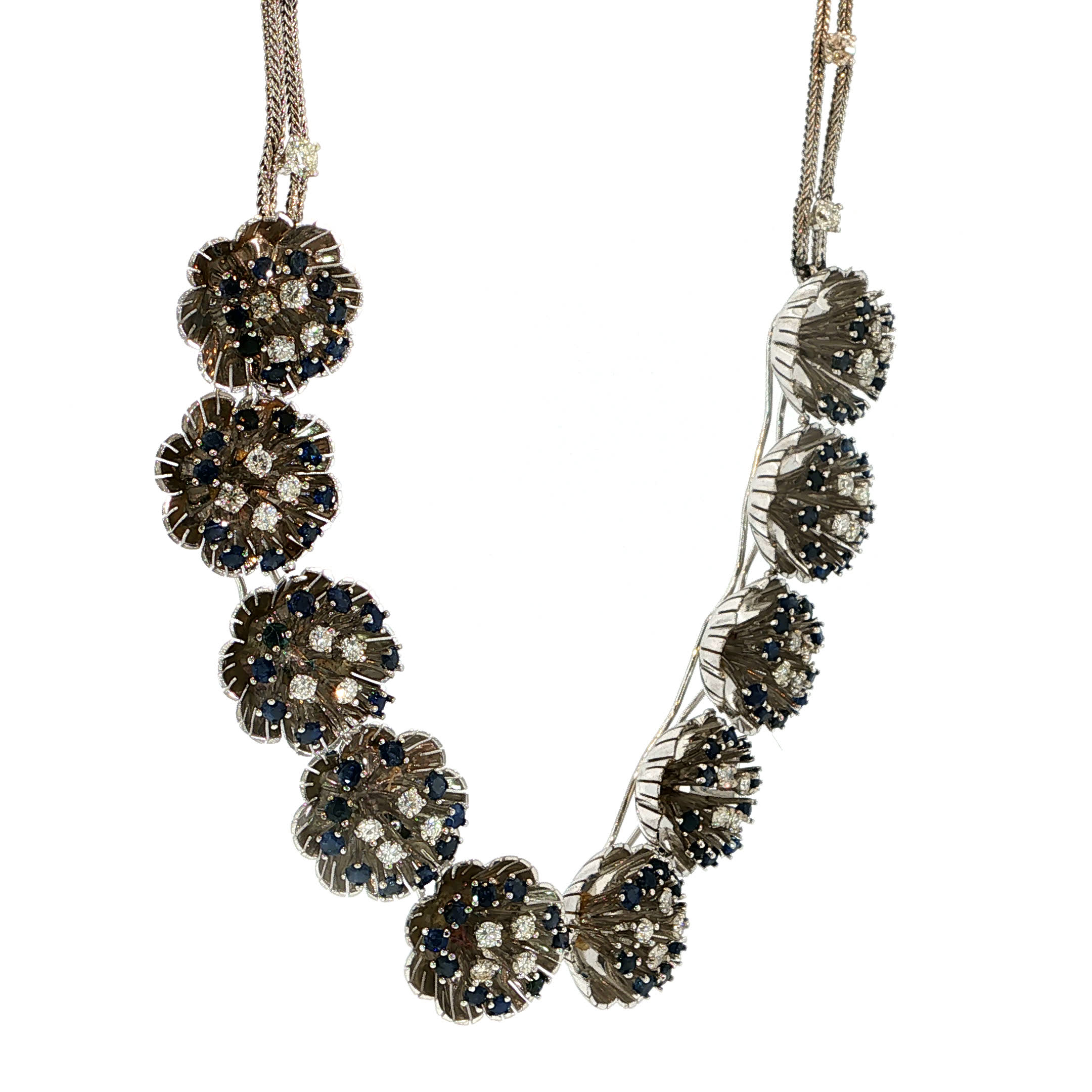 "Florale Eleganz" - Vintage Collier mit Blüten in 14 Karat Weißgold ...
